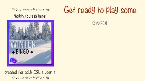 Winter Vocabulary Bingo for Adult ESL by Rike Neville | TPT