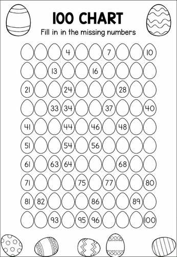 Easter 100s Chart Missing Numbers Worksheets, Fill In The Missing ...