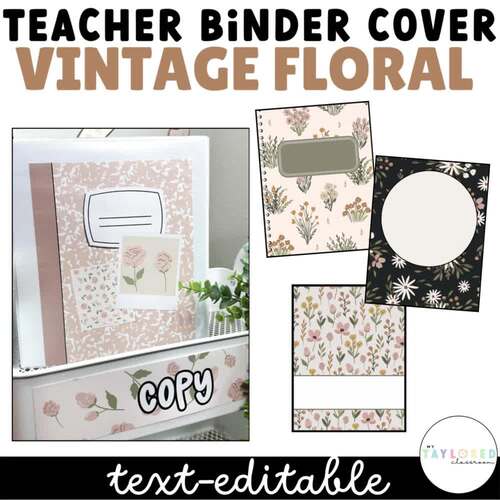 Vintage Floral Teacher Binder Covers | EDITABLE | Vintage Classroom Decor