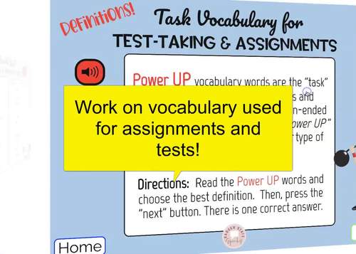 BOOM Power Up High Stakes Vocabulary Test-taking Assignments Middle School