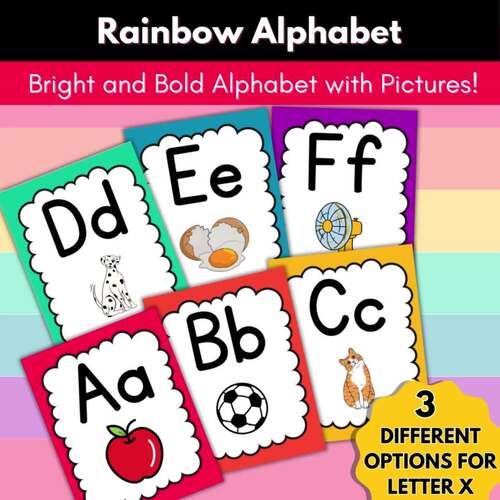 Bold and Bright Rainbow Picture Alphabet Chart- colorful A-Z | TPT