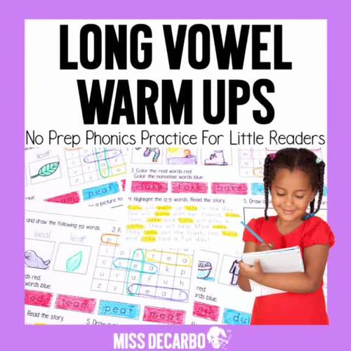 Long Vowel Warm Ups No Prep Phonics Practice for Little Readers by Miss ...