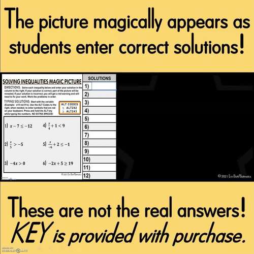 Solving Inequalities SELF CHECKING DIGITAL MAGIC PICTURE REVEAL BASKETBALL