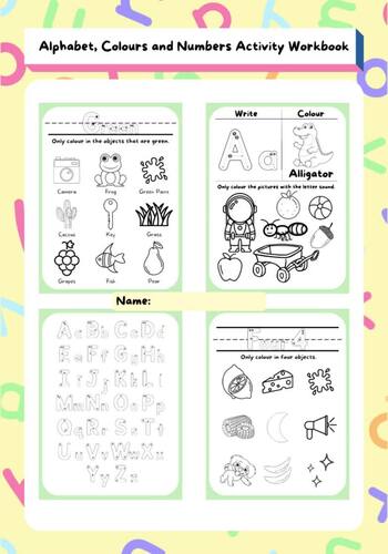 53-Pg-Alphabet-Colours-and-Numbers-Activity-Workbook-Pdf-Canva | TPT