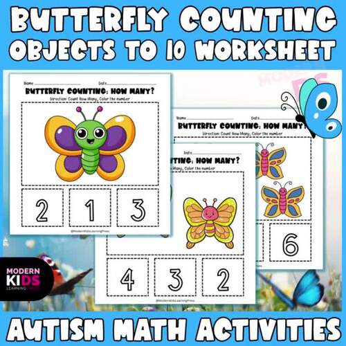Butterfly Counting Objects to 10 Worksheets by ModernKids LearningPress
