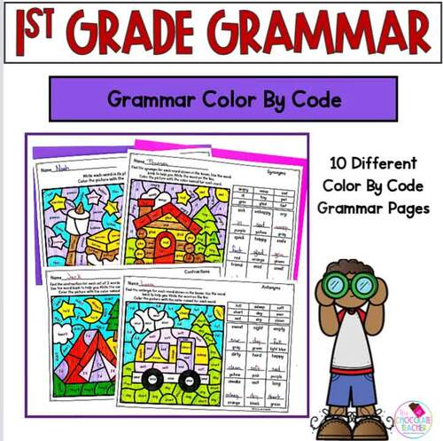 1st Grade Grammar Review Worksheets - Camping Color by Code | TPT