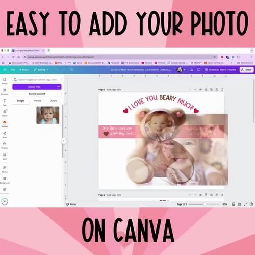 Valentine's Day Baby Toddler Teddy Bear Footprint Photo Craft Activity ...