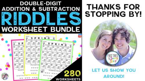 Double-Digit Addition & Subtraction Riddles Worksheets BUNDLE | Fun ...