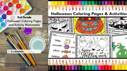 3rd Grade Halloween Coloring Pages and Activities Pack for Third Graders