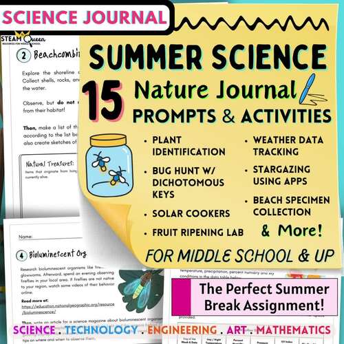 Summer Science and Nature Journal Middle School Summer Break Homework ...