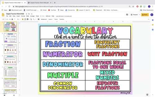 Fraction Vocabulary - Digital Word Wall - Distance Learning by Modeling ...