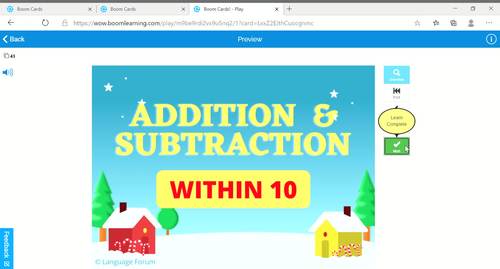Addition and Subtraction up to 10 Boom Cards Winter Distance Learning