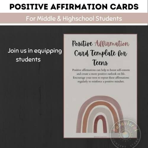 Empowering Middle and High Schoolers: 15 Positive Affirmation Cards