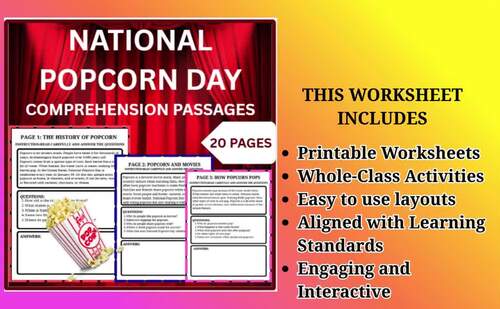 NATIONAL POPCORN DAY | 20 COMPREHENSION PASSAGES| GRADE 3-8 by ...