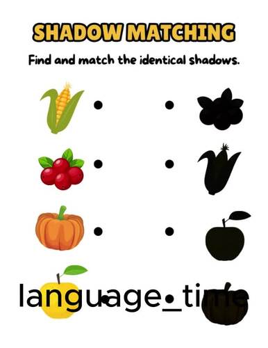 Thanksgiving Shadow Matching Preschool Fall Activity worksheets Montessori