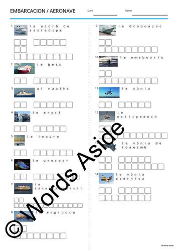 Spanish Vocabulary Worksheets Flash Cards Crossword Word Search Anagram ...