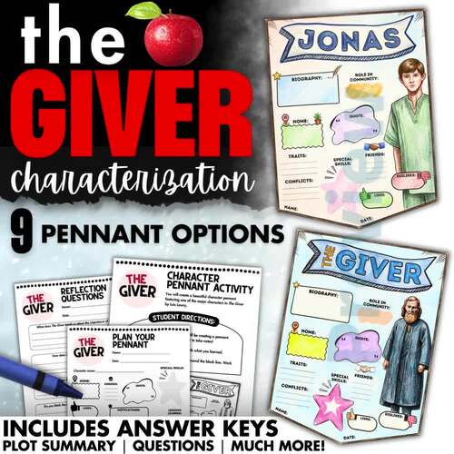 The Giver Character Analysis Pennant Activity | Characterization Novel ...