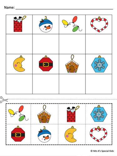 Christmas Identical Matching Cut and Paste by Mrs K's Special Kids