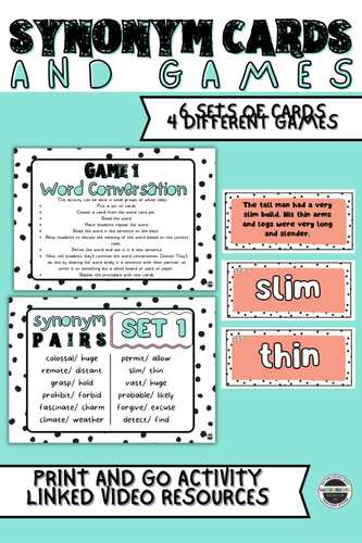 Synonym Cards with Games-Learn Vocabulary with Context Clues | TPT