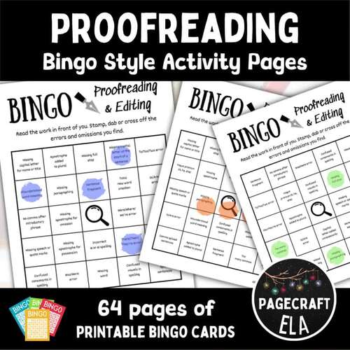 Printable Proofreading and Editing Bingo Cards to use as Student Checklists