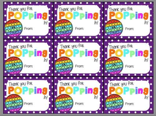 Pop It / Push Pop Fidget Toy Open House Gift Tag (Thank you for popping ...