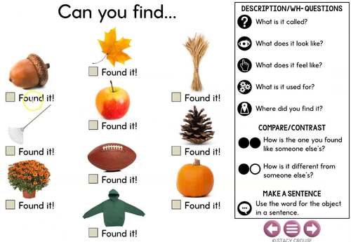 Speech Therapy Scavenger Hunt Fall Teletherapy Activity Digital + Printable