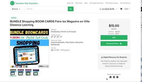 BUNDLE Shopping BOOM CARDS Faire les Magasins en Ville Distance Learning