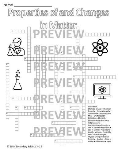 Properties of and Changes in Matter Vocabulary Puzzle and Word Search ...