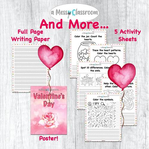 Valentine’s Day Coloring Pages with Activity Pages and Writing Space