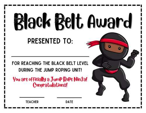 Jump Rope Ninja Certificates - All Levels | Physical Education | TPT