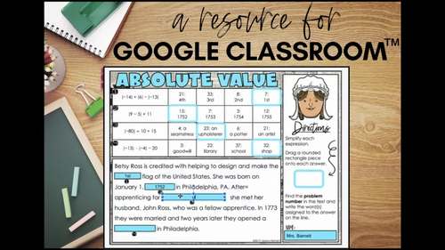 Absolute Value Worksheet Mistory Lib Betsy Ross by Jessica Barnett Math