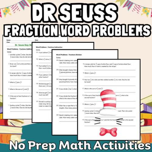 Dr Seuss Fractions Addition Subtraction Multiplication & Division World ...