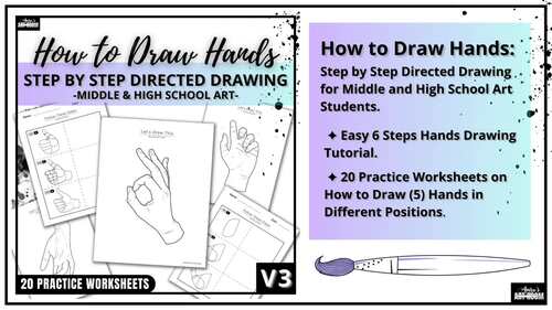 How to Draw Hands: Step by Step Directed Drawing Practice Worksheets | V3