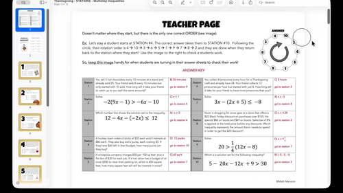 8th Grade Math Fun Thanksgiving Review Activity: STATIONS Multistep ...