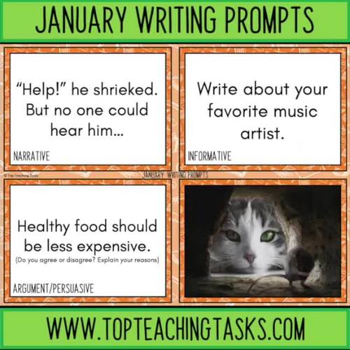 January Writing Prompts Task Cards and Digital Options | Quick Writes