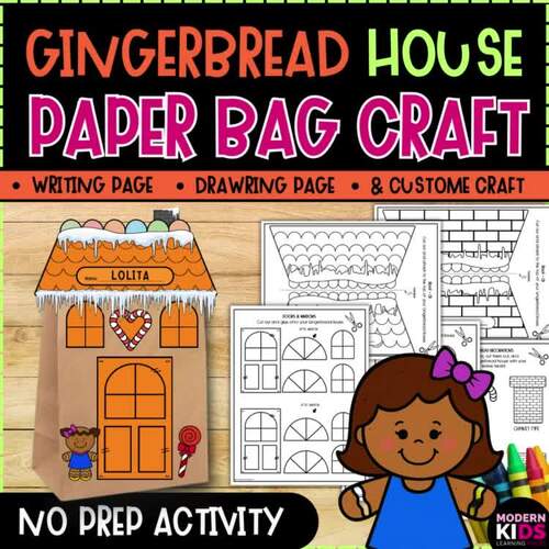 Gingerbread House Paper Bag Craft & Christmas Writing, Coloring ...