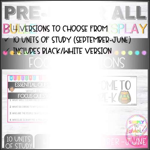 Essential and Focus Questions l Bulletin Display l PREK FOR ALL | TPT