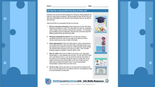 Career Readiness No-Prep Activity - 25 Tips for a Successful First Day ...