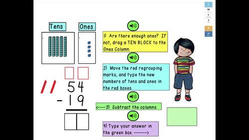 Boom Cards Subtract 2 Digit Numbers With Regrouping Using Base Ten Blocks