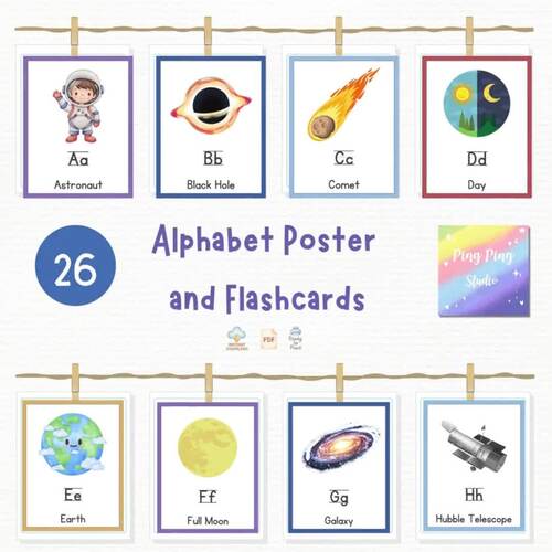 Astronomy Alphabet Poster & Flashcards | ABC Space Printable Wall Art