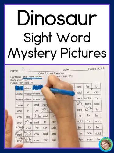 Dinosaur Color by Sight Word Preprimer Primer First Grade Worksheets