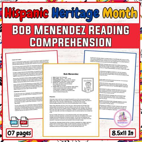 Bob Menendez Hispanic Heritage Month Reading Comprehension | Biography ...