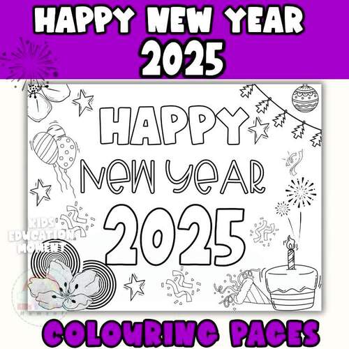 Happy New Year 2025 Colouring Pages | Festive Printable for Kids