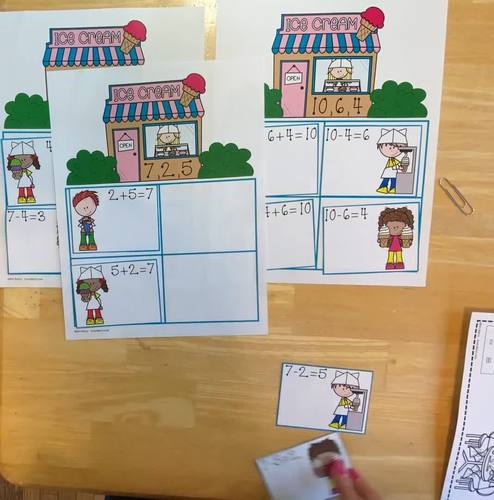 Fact Families Center for Grades 1-2/Ice Cream Kids/Related Math Facts ...