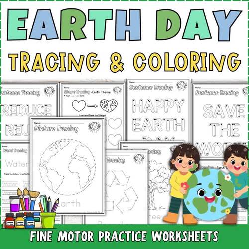 Earth Day Tracing & Coloring Pages | Fine Motor Practice Worksheets For ...