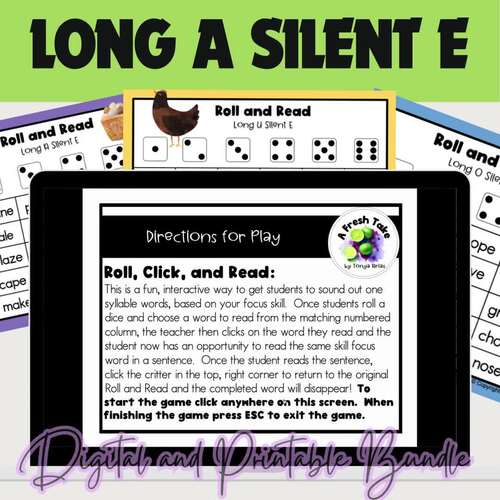 Roll & Read Long A Silent E Words & Sentences Digital + Printable ...