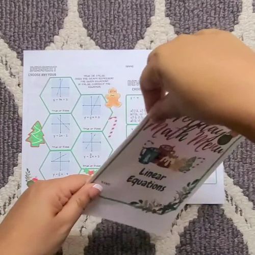 Holiday Math Menu Activity // Writing Linear Equations by Algebra in Bloom