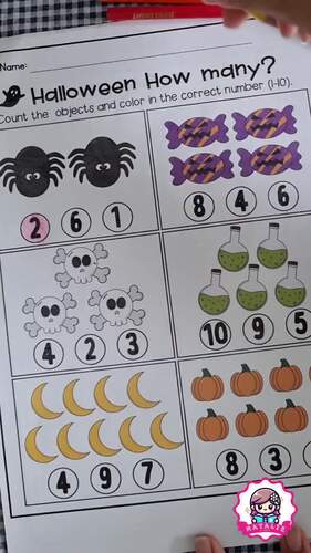 How Many? Count and Color the Correct Numbers 1-10 | Halloween Math