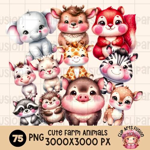 Farm Animals Clip Art | Watercolor Cute Animals | Kawaii Pastel ...