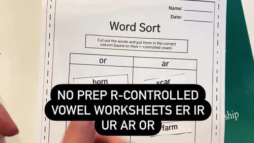 R Controlled Vowel Worksheets and Flash Cards for ER IR UR AR OR